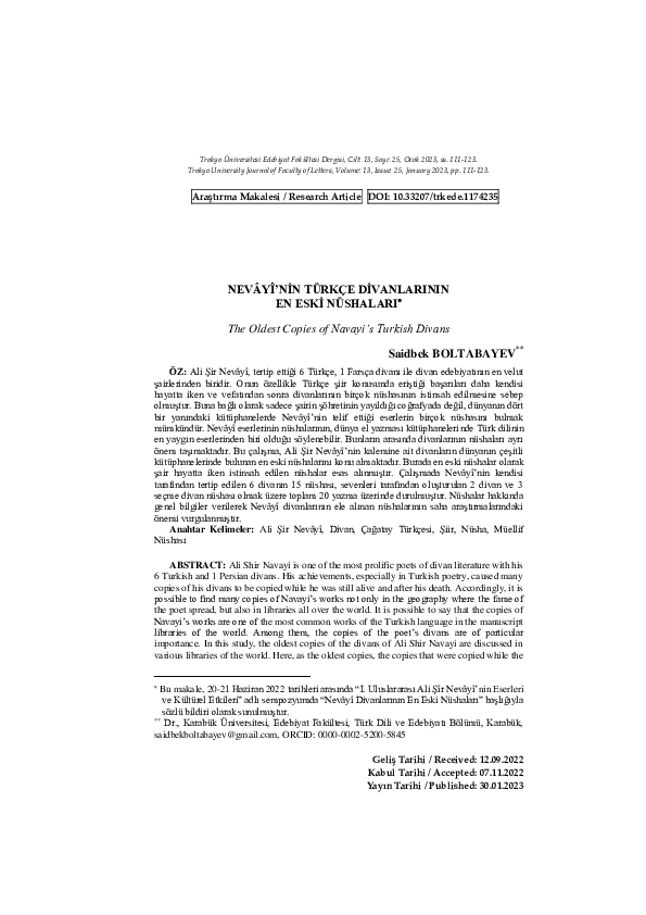 (PDF) Nevâyî’nin Türkçe Divanlarının En Eski Nüshaları