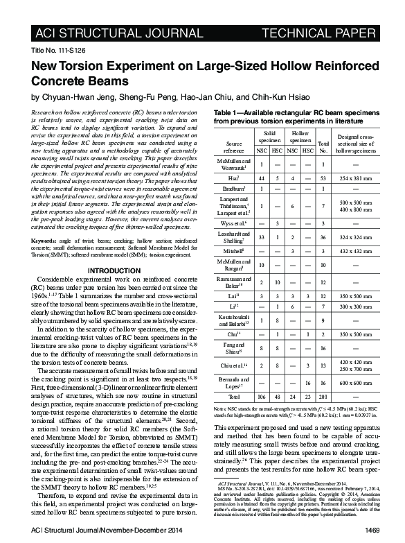 (PDF) New Torsion Experiment on Large-Sized Hollow Reinforced Concrete ...