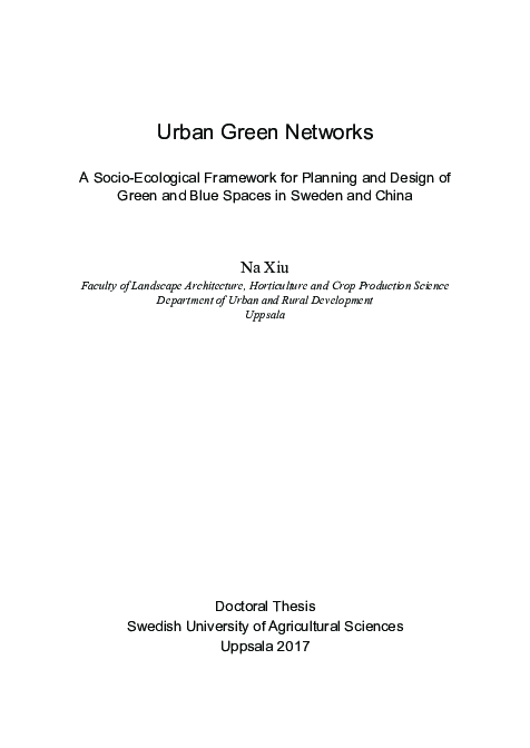(PDF) Urban Green Networks . A Socio-Ecological Framework for Planning ...