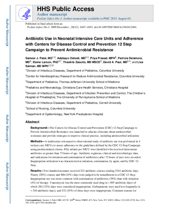 (PDF) Antibiotic Use and CDC Guidelines in NICUs