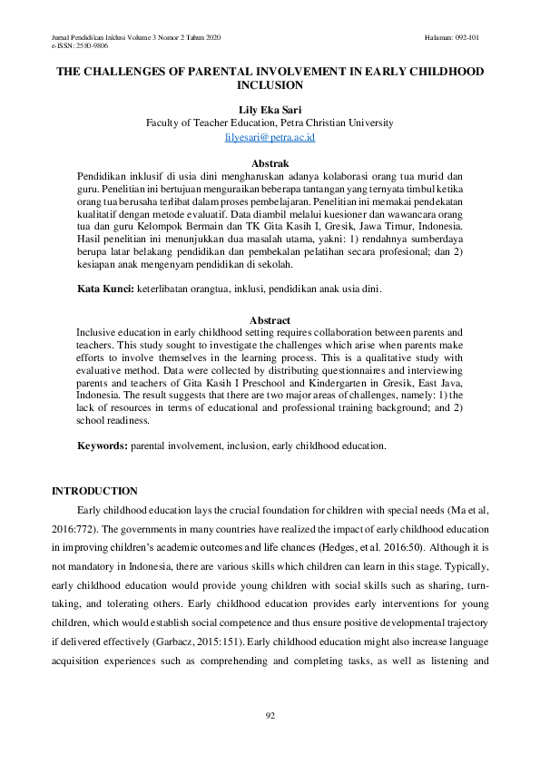 (PDF) Parental Involvement in Early Childhood Inclusion