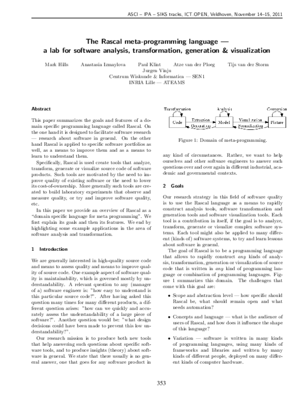 (PDF) The Rascal meta-programming language—a lab for software analysis, transformation ...