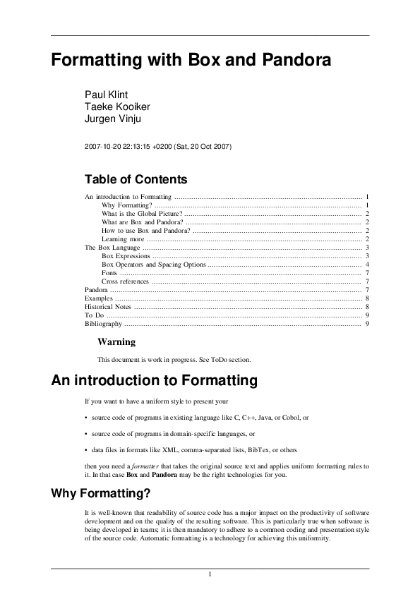 (PDF) Formatting with Box and Pandora