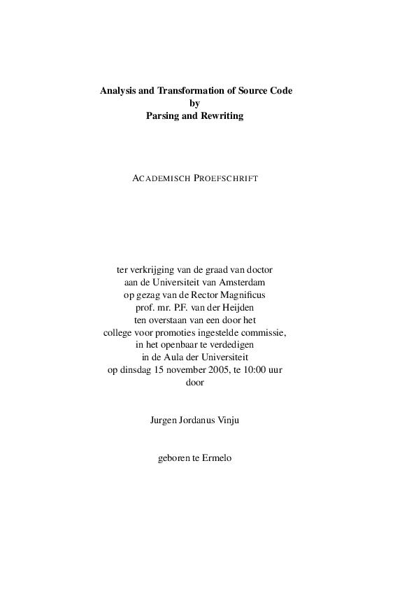 Pdf Analysis And Transformation Of Source Code By Parsing And
