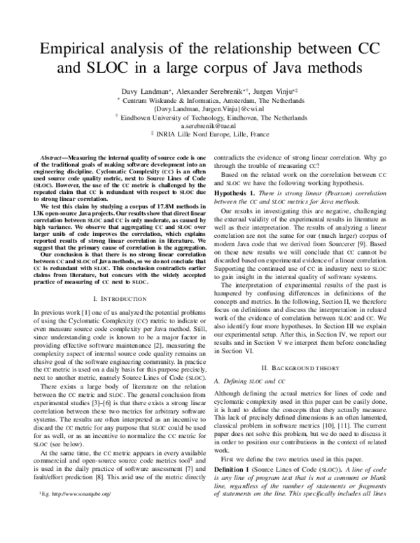 (PDF) Empirical Analysis of the Relationship between CC and SLOC in a ...