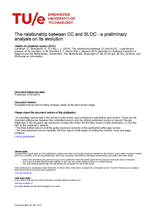 (PDF) The relationship between CC and SLOC: a preliminary analysis on ...