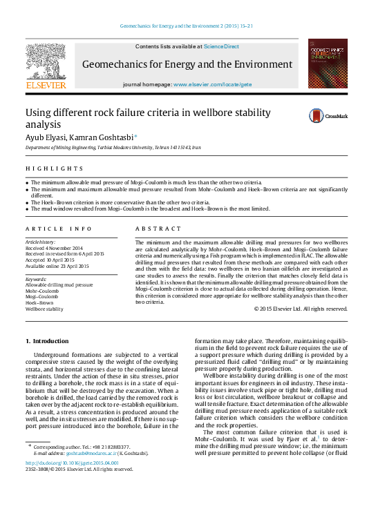 (PDF) Using different rock failure criteria in wellbore stability analysis