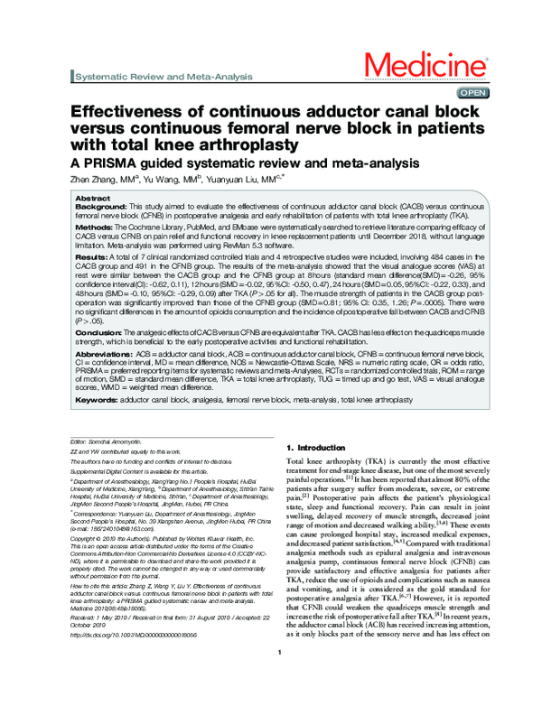 (PDF) Effectiveness of continuous adductor canal block versus ...