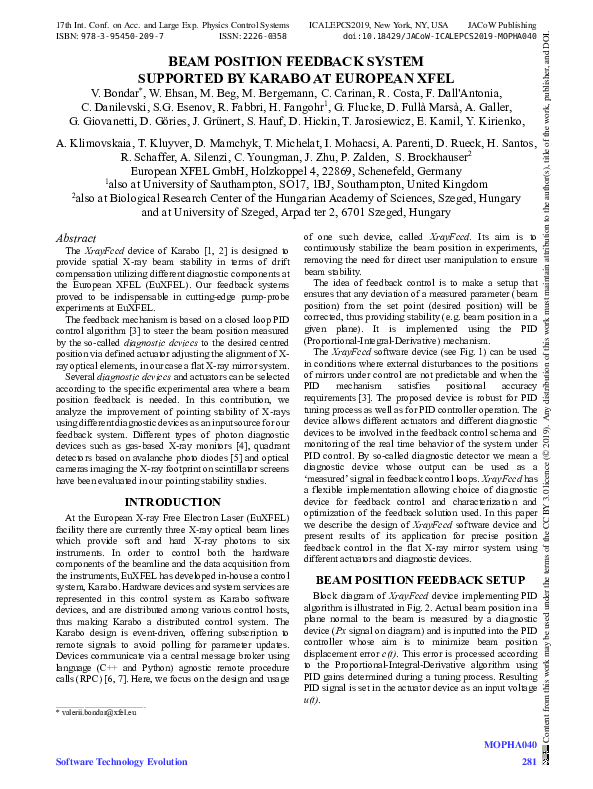 (PDF) Beam Position Feedback System Supported by Karabo at European XFEL