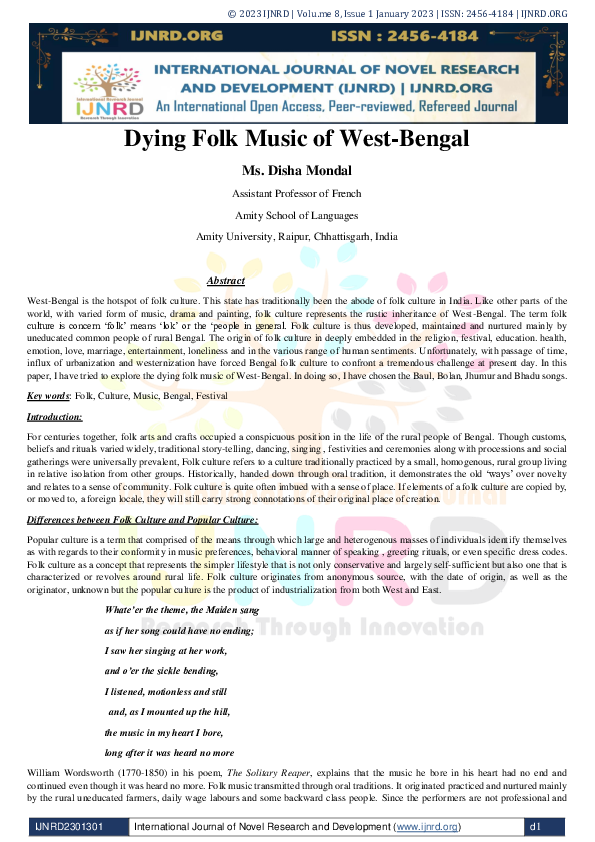 (PDF) Dying Folk Music of West-Bengal