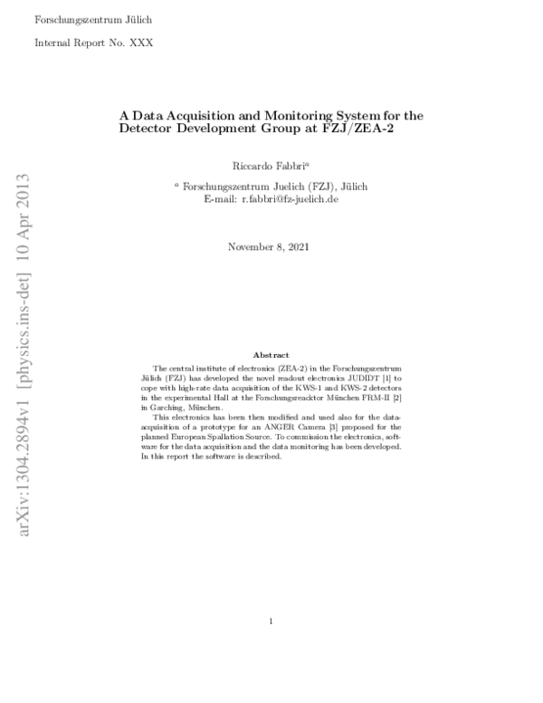 (PDF) A Data Acquisition and Monitoring System for the Detector Development Group at FZJ/ZEA-2