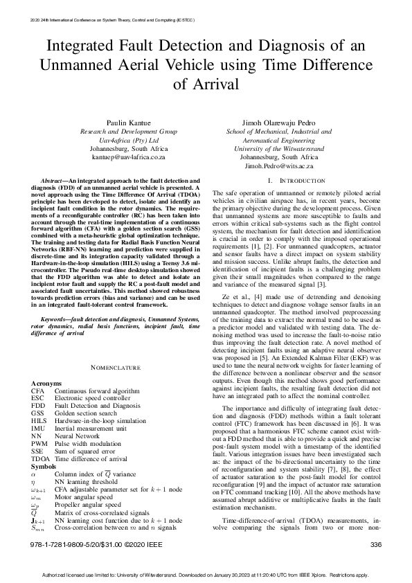 (PDF) Fault Detection in UAVs Using TDOA Techniques