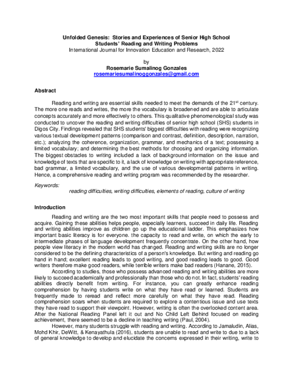 (PDF) Unfolded Genesis: Stories and Experiences of Senior High School ...