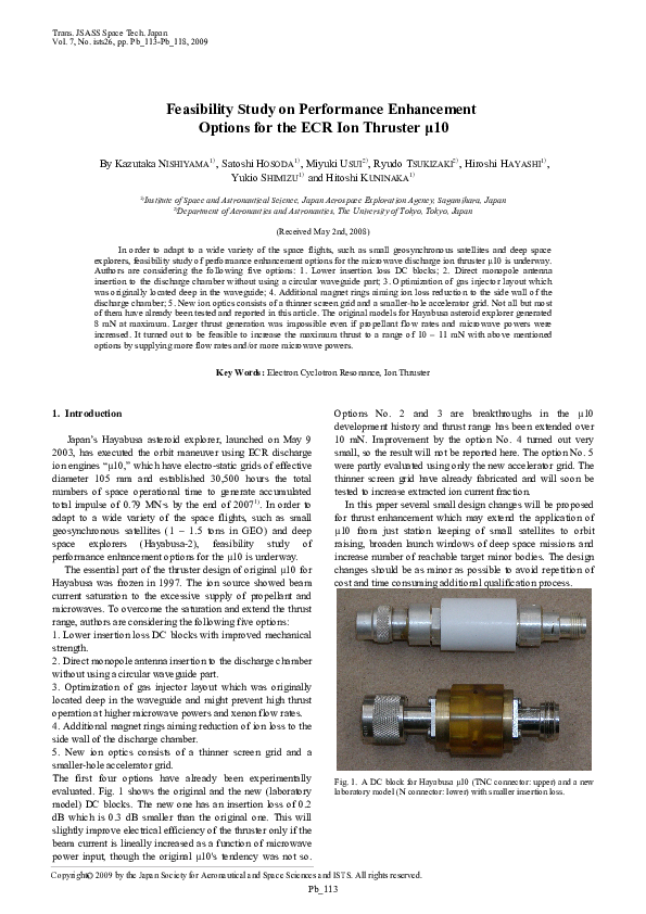 (PDF) Feasibility Study on Performance Enhancement Options for the ECR Ion Thruster µ10