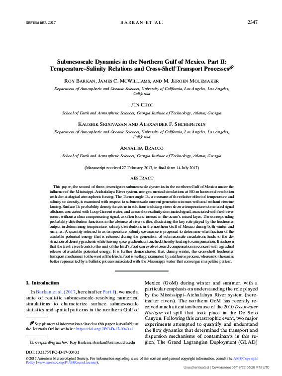 (PDF) Submesoscale Dynamics in the Northern Gulf of Mexico. Part II ...