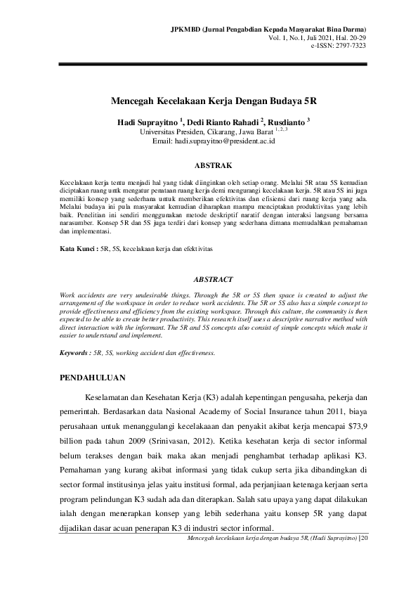 (PDF) Mencegah Kecelakaan Kerja Dengan Budaya 5R