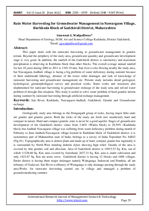 (PDF) Rain Water Harvesting for Groundwater Management in Nawargaon ...