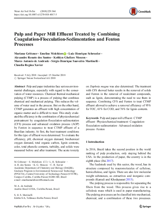 Pulp and Paper Mill Effluent Treated by Combining Coagulation-Flocculation-Sedimentation and ...