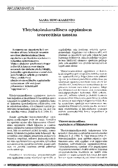(PDF) Yhteistoiminnallisen oppimisen teoreettista taustaa