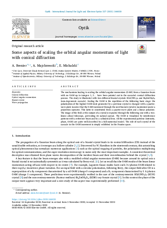 Pdf Some Aspects Of Scaling The Orbital Angular Momentum Of Light With Conical Diffraction 1823