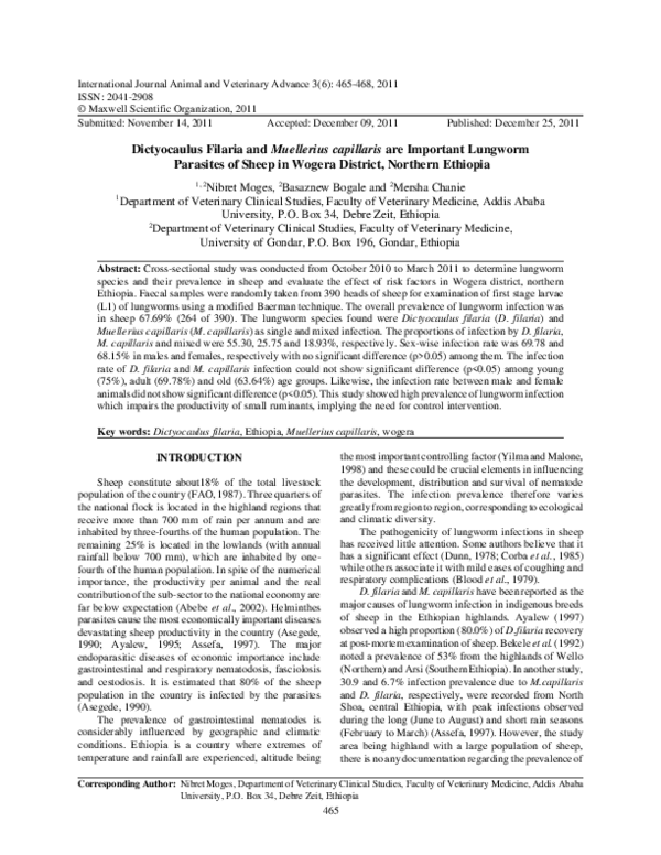 (PDF) Dictyocaulus Filaria and Muellerius capillaris are Important ...