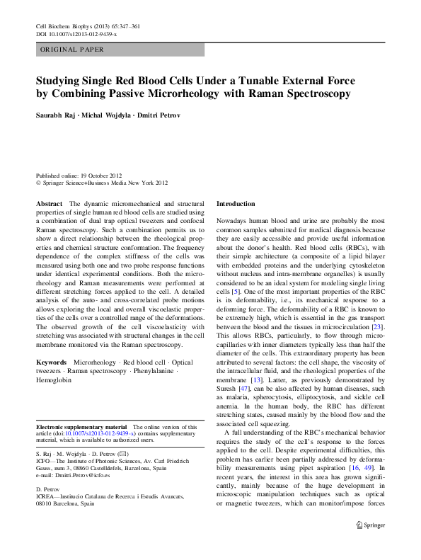 (PDF) Studying Single Red Blood Cells Under a Tunable External Force by ...