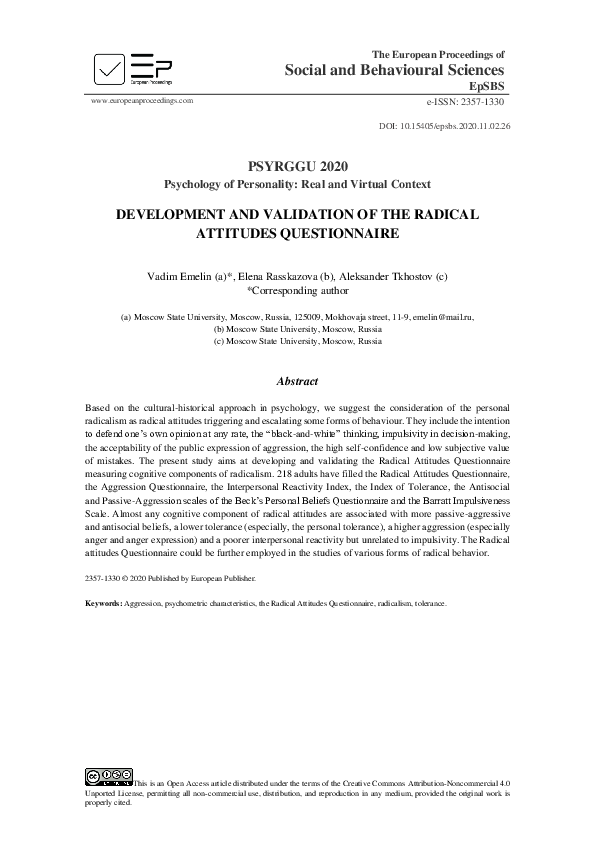 (PDF) Development And Validation Of The Radical Attitudes Questionnaire