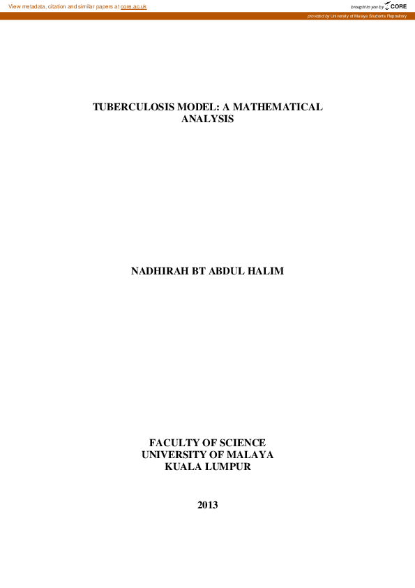 (PDF) Tuberculosis Model : A Mathematical Analysis / Nadhirah bt Abdul ...