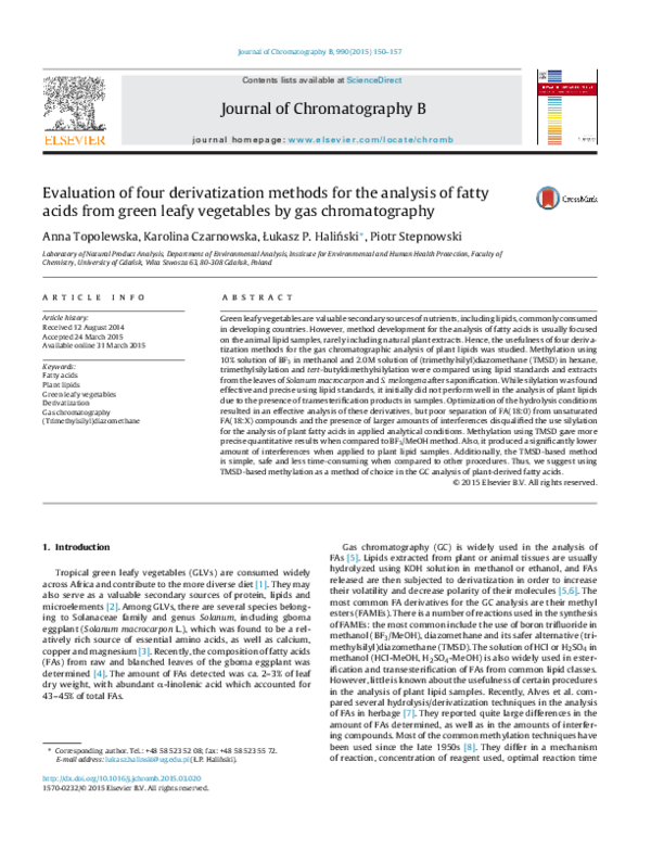 Evaluation of four derivatization methods for the analysis of fatty ...