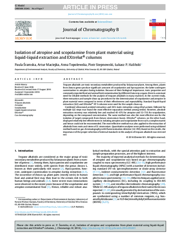 (PDF) Isolation of atropine and scopolamine from plant material using ...