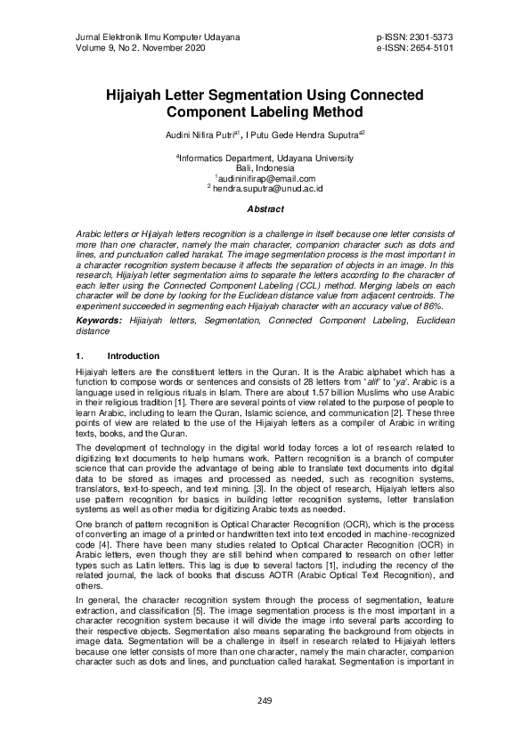 (PDF) Hijaiyah Letter Segmentation Using Connected Component Labeling ... (PDF) Hijaiyah Letter Segmentation Using Connected Component Labeling ...