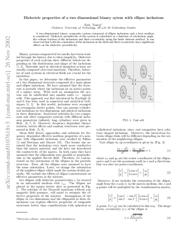 (PDF) Dielectric properties of a two dimensional binary sytem with ellipse inclusions | Enis ...