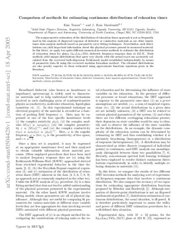 (PDF) Comparison of methods for estimating continuous distributions of ...