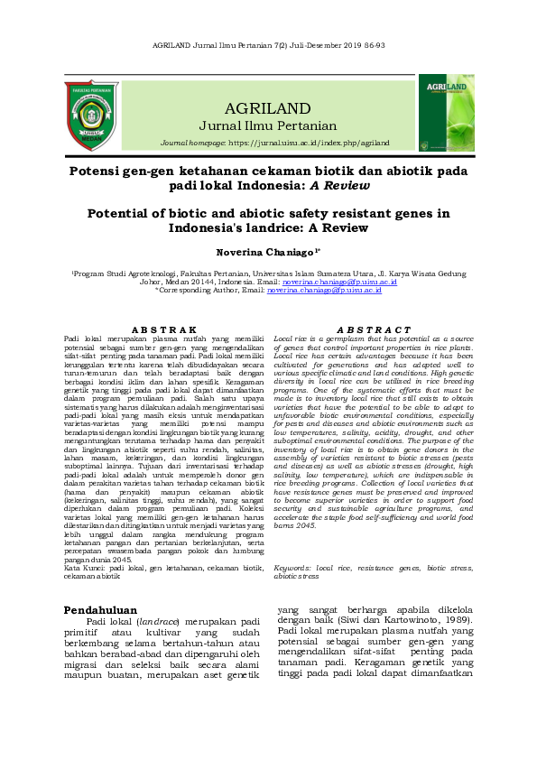 (PDF) Potensi gen-gen ketahanan cekaman biotik dan abiotik pada padi ...