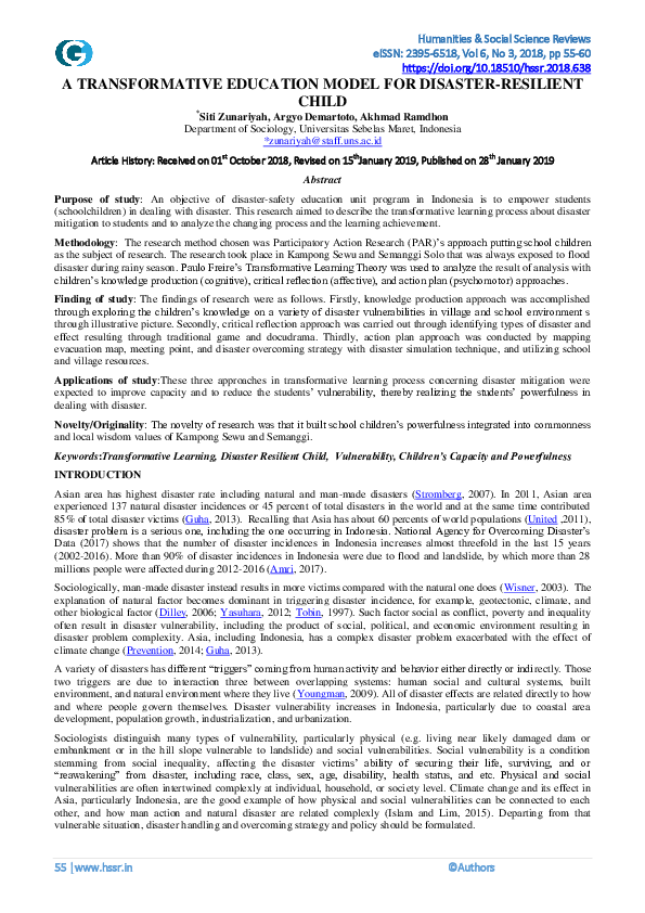 (PDF) A Transformative Education Model for Disaster-Resilient Child