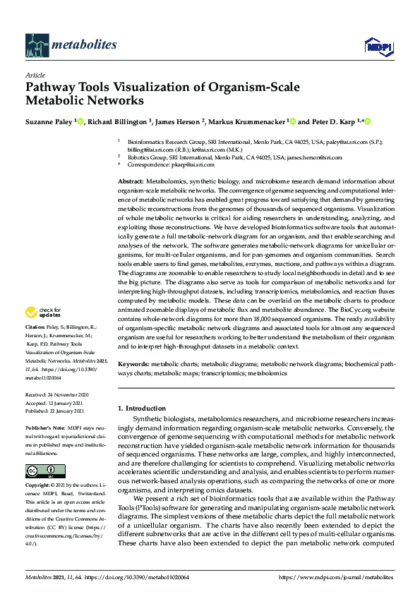(PDF) Pathway Tools Visualization of Organism-Scale Metabolic Networks