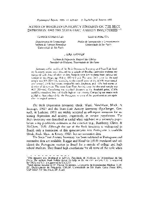 (PDF) Scores of Brazilian University Students on the Beck Depression ...