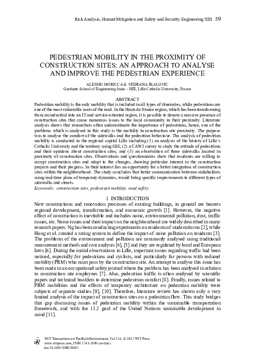 (PDF) Pedestrian Mobility in the Proximity of Construction Sites: An ...