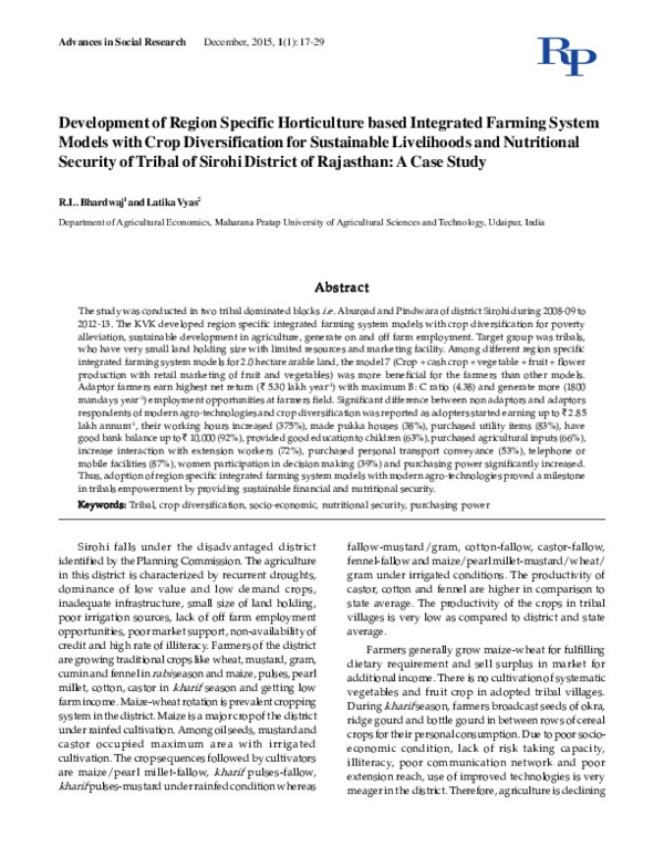 (PDF) Development of Region Specific Horticulture based Integrated ...