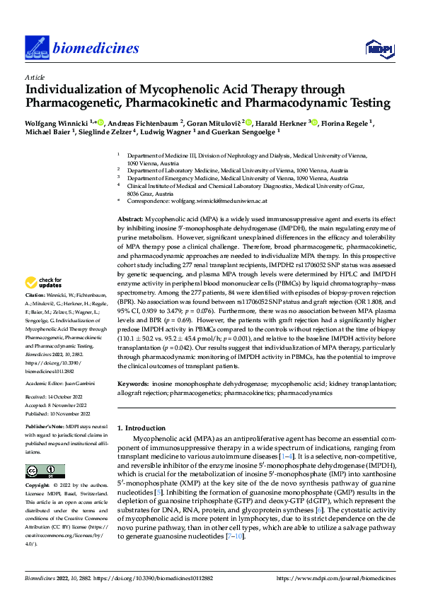 (PDF) Individualization of Mycophenolic Acid Therapy through ...