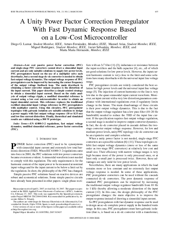 (PDF) A Unity Power Factor Correction Preregulator With Fast Dynamic ...