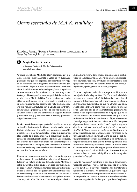 (PDF) Elsa Ghio, Federico Navarro y Annabelle Lukin, Obras esenciales ...