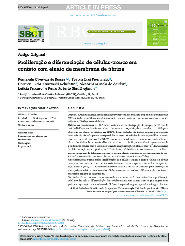 (PDF) Proliferação e diferenciação de células‐tronco em contato com ...