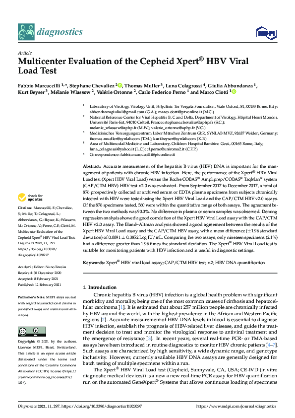 (PDF) Multicenter Evaluation of the Cepheid Xpert® HBV Viral Load Test