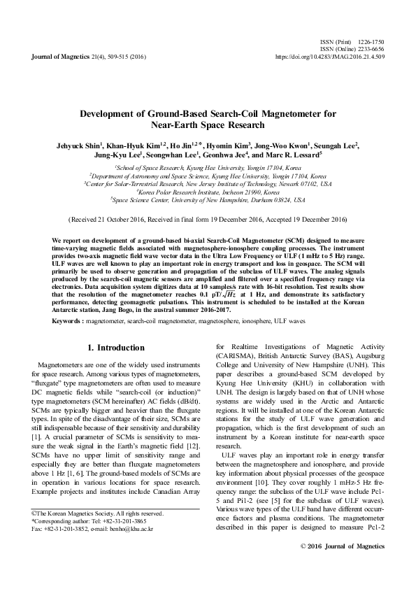 (PDF) Development of Ground-Based Search-Coil Magnetometer for Near ...