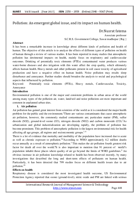 (PDF) Pollution: An emergent global issue, and its impact on human health