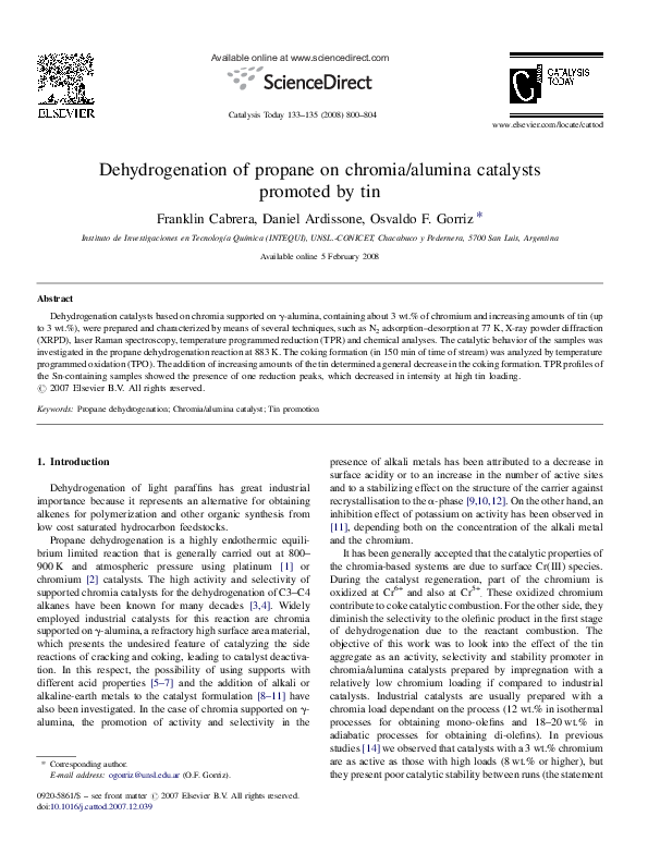 (PDF) Dehydrogenation of propane on chromia/alumina catalysts promoted ...