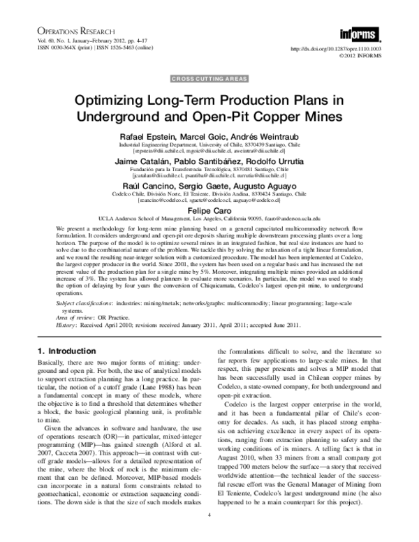 (PDF) Optimizing Long-Term Production Plans in Underground and Open-Pit Copper Mines