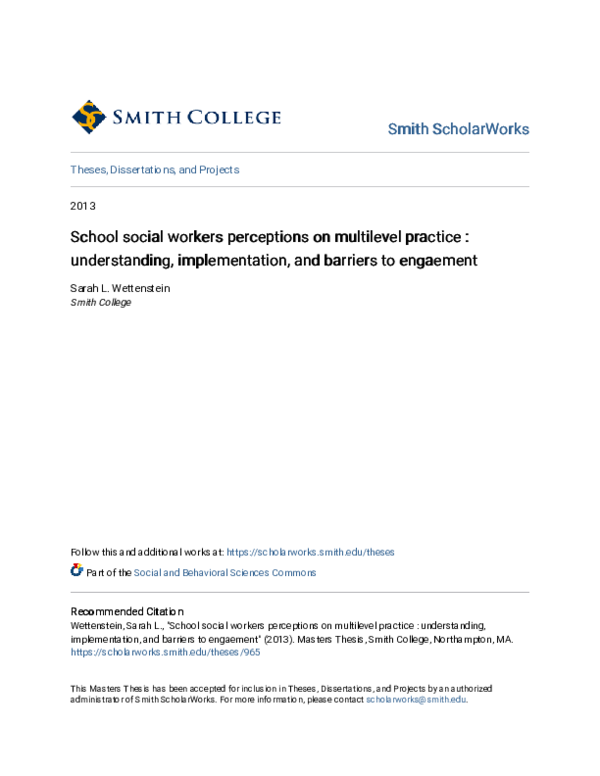 (PDF) School social workers perceptions on multilevel practice : understanding, implementation ...
