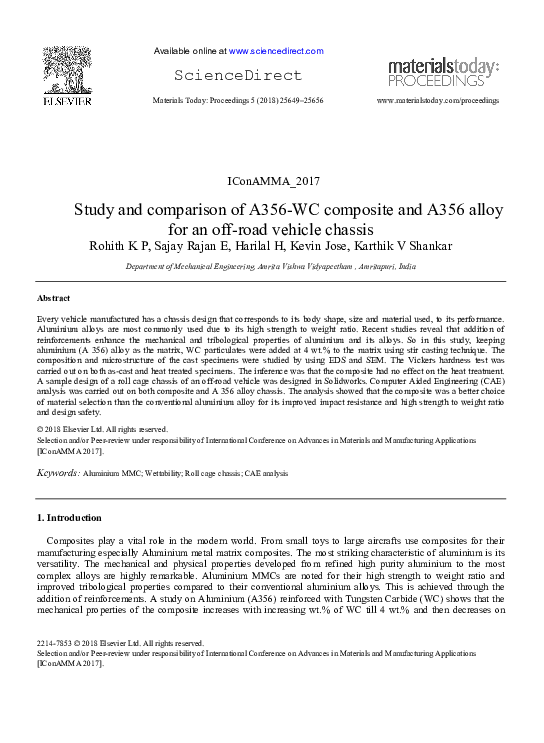 (PDF) Study and comparison of A356-WC composite and A356 alloy for an off-road vehicle chassis